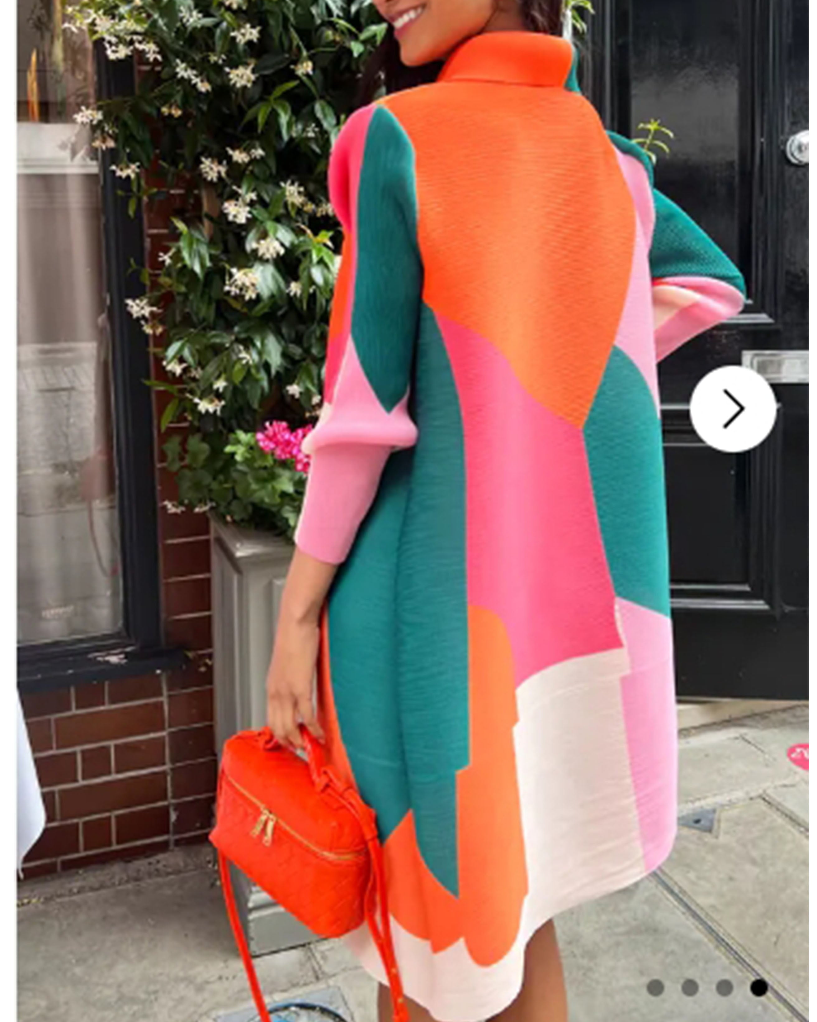 Multi color print long sleeves Blazer Dress with buttons design in ora ...